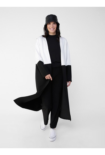 Alia Büyük Beden Garnili Spor Kap - Siyah Ekru - Alia