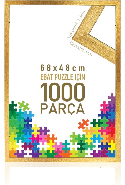 Sar Puzzle ve Yapboz Çerçevesi 1000 Parça Için Ebat 68 x 48 cm Altın Sarısı