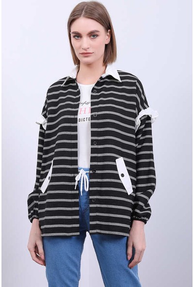 Moda Semin Çizgili Firfir Detayli ve Kolsuz Baskili Penye Ile Beraber