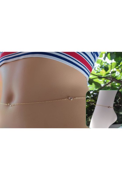 Huban Kararmaz Halhal ve Kristal Taşlı Trend Bel Zinciri - Gold Huban Kararmaz Halhal ve Kristal Taşlı Trend Bel Zinciri - Gold