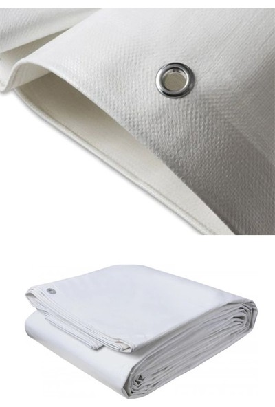 Edoplast 3x4 Metre Beyaz Ebatlı Pvc Branda Hazır Çadır Gölgelik Su Geçirmez Tente Koruyucu Koruma Örtü Kapsüllü