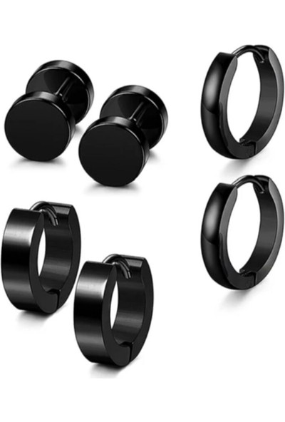 Takıconcept Titanyum Siyah 3 Çift Erkek Küpe Set