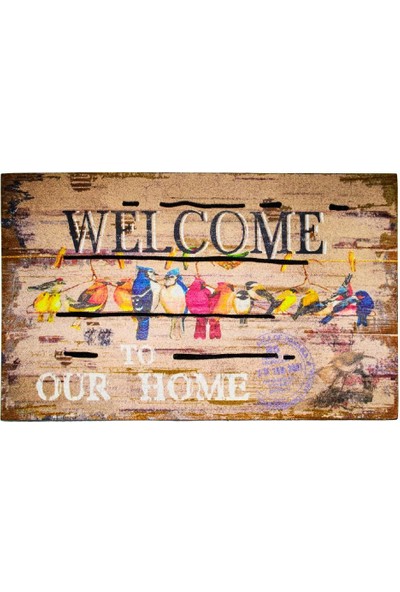 Giz Home Mozaik Kauçuk Kapı Paspası Nem Alıcı Dış Mekan Kapı Girişi Halısı Welcome Kuşlar Kapı Önü Paspası