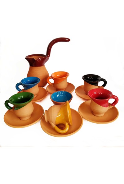 HERŞEYTOPRAKTAN Toprak Kahve Fincan Cezve 'li Takım Lokumluk Lale El Yapımı HERŞEYTOPRAKTAN Toprak Kahve Fincan Cezve 'li Takım Lokumluk Lale El Yapımı