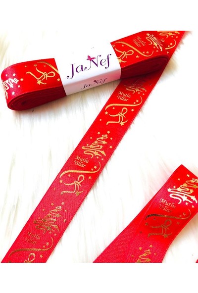Janef Hediyelik Saten Kurdele,mutlu Yıllar 30 mm (10 Metre - 5 Adet)