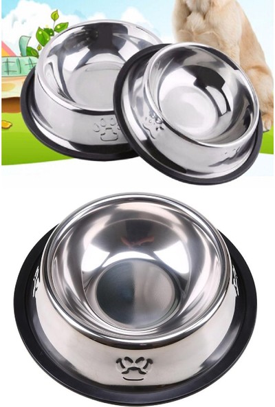 Biterse Paslanmaz Çelik Mama Kabı Kaydırmaz Kauçuk Tabanlı 15 cm