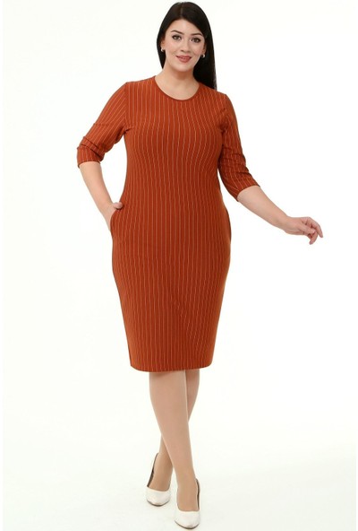 Farbaplus Jakarlı Cepli Kışlık Büyük Beden Elbise 3B-1867