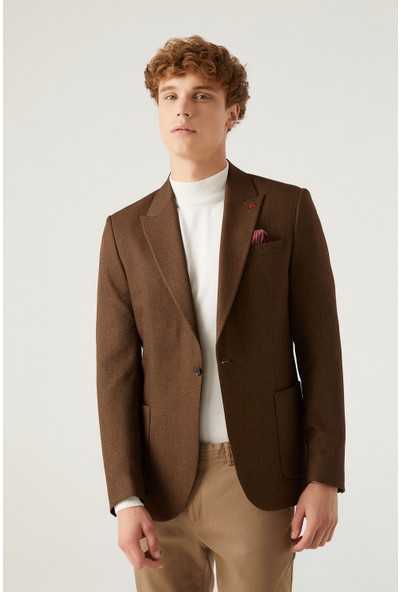 Twn Slim Fit Kahve Armürlü Kumaş Ceket Twn Slim Fit Kahve Armürlü Kumaş Ceket