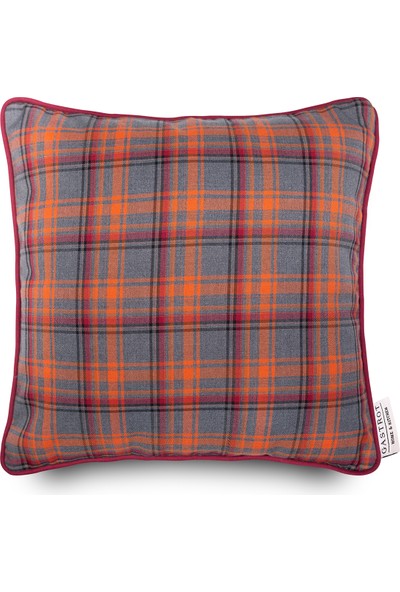 Gastrot Scotch Ekose 86 Turuncu Gri Çizgili Bordo Biyeli Kırlent Yastık Kılıfı