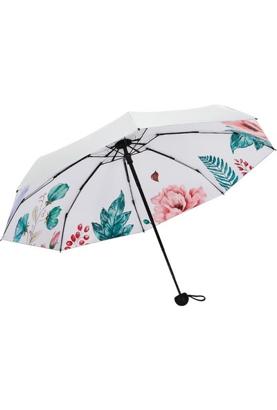 ZSYKD Çiçek Desenli Şemsiye - Beyaz (Yurt Dışından)