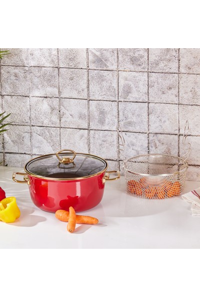 Karaca Retro Emaye 22 cm Kızartma Tenceresi Kırmızı Karaca Retro Emaye 22 cm Kızartma Tenceresi Kırmızı