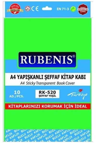 Rubenis Yapışkanlı Yeşil Buzlu Şeffaf Kitap Kabı RK-520 Rubenis Yapışkanlı Yeşil Buzlu Şeffaf Kitap Kabı RK-520