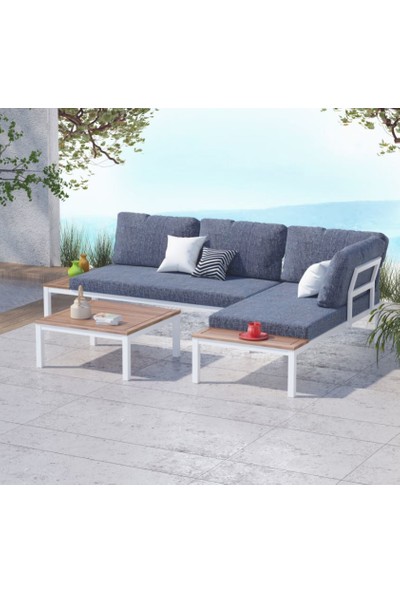 Zenio Ecotech Köşe Bahçe Oturma Grubu 2+2+Sehpa Lacivet Beyaz