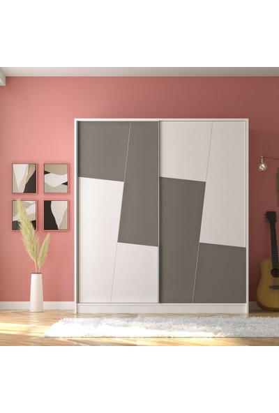 Zenio Dubai 160 cm Sürgü Kapaklı Gardırop Antrasit Beyaz Zenio Dubai 160 cm Sürgü Kapaklı Gardırop Antrasit Beyaz