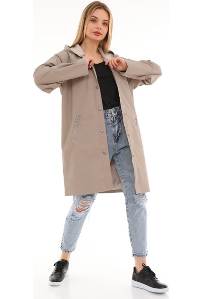The Bark Kapişonlu Kadın Yağmurluk 1177-2 Taş