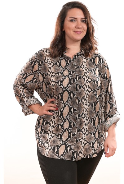 Işıltı fashion Yılan Desenli Büyük Beden Kadın Gömlek