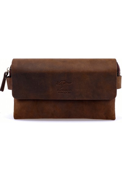 Kangaroo Kıngdom Hakiki Deri Crazy Horse Koyu Kahverengi Erkek El Portföy Clutch Çantası 9288-ZK Kangaroo Kıngdom Hakiki Deri Crazy Horse Koyu Kahverengi Erkek El Portföy Clutch Çantası 9288-ZK