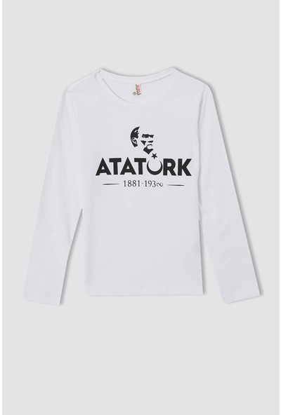 DeFacto Kız Çocuk 29 Ekim Atatürk Baskılı Uzun Kollu Tişört V7686A621WN