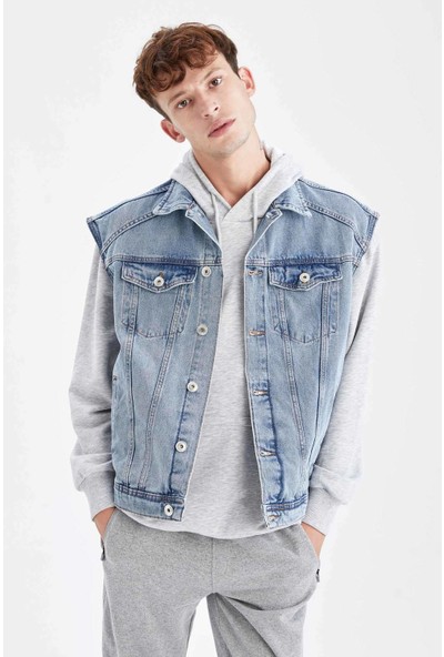 DeFacto Oversize Fit Çift Cepli Jean Yelek V6179Az21Au