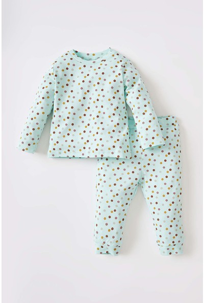 DeFacto Kız Bebek Puantiye Desenli Uzun Kollu Pijama Takımı W3328A221AU