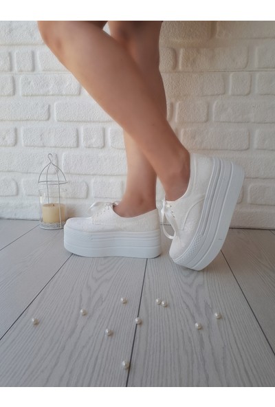 Modavien Kadin Beyaz Dolgu Topuk Gelin Ayakkabisi 412