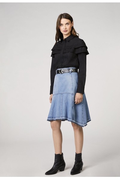 Solvita Yanları Fermuarlı Denim Etek