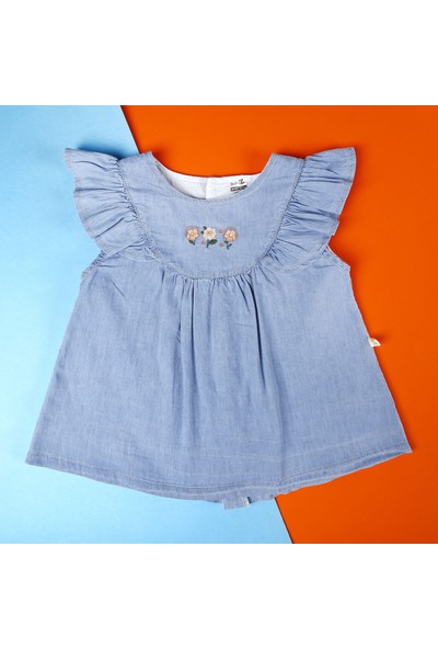 Babyz Babyz Denim Fırfırlı Çiçek Nakışlı Bluz Babyz Babyz Denim Fırfırlı Çiçek Nakışlı Bluz