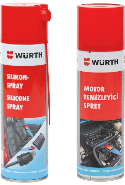 Würth Motor Temizleyici Sprey 500 ml + Silikon Sprey 500 ml