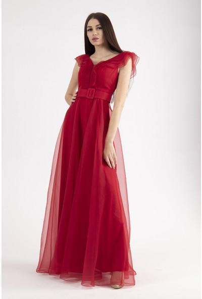 Belamore Kırmızı Volanlı Abiye & Mezuniyet Elbisesi 1301601.08