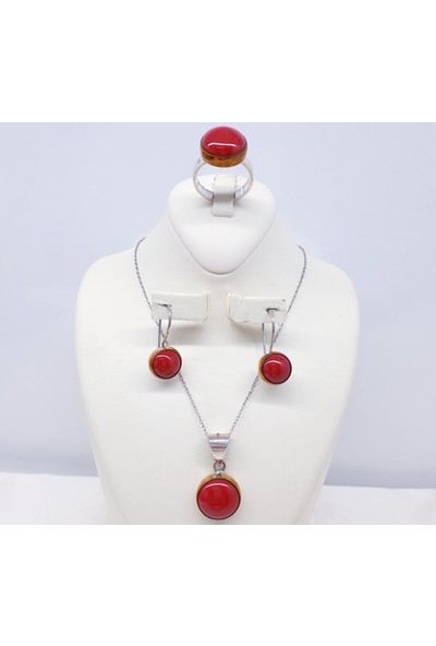 Magrib Kırmızı Mercan Doğal Taşlı Bayan Gümüş Takı Seti Magrib Kırmızı Mercan Doğal Taşlı Bayan Gümüş Takı Seti