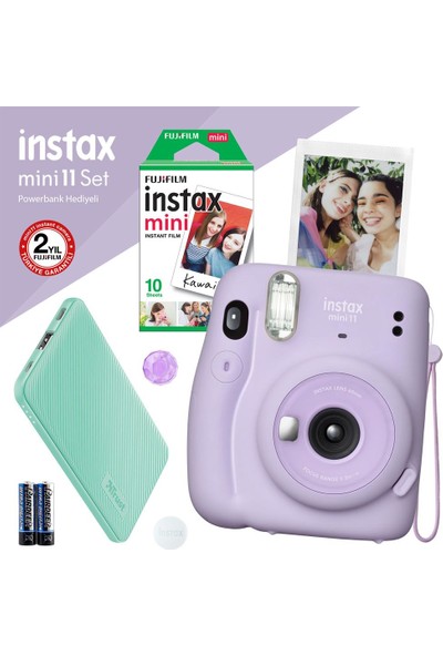Fujifilm Instax Mini 11 Lila Fotoğraf Makinesi 10'lu Film ve Teal Powerbank