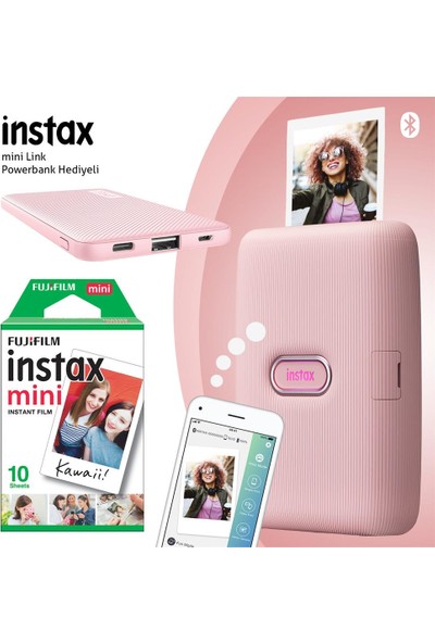 Fujifilm Instax Mini Link Pembe Akıllı Yazıcı - 10'lu Mini Film ve Powerbank Fujifilm Instax Mini Link Pembe Akıllı Yazıcı - 10'lu Mini Film ve Powerbank