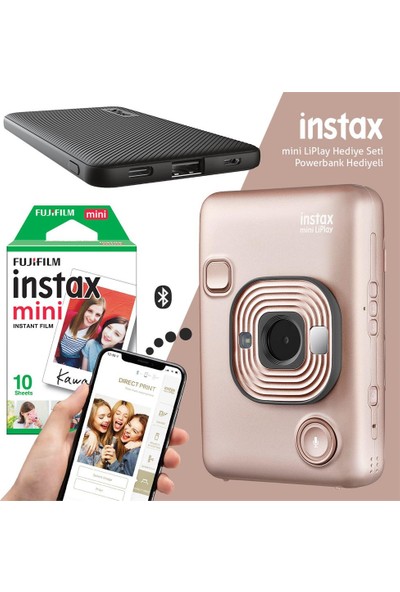 Instax Mini Liplay Hybrid Blush Gold Fotoğraf Makinesi - 10'lu Mini Film ve Powerbank Instax Mini Liplay Hybrid Blush Gold Fotoğraf Makinesi - 10'lu Mini Film ve Powerbank