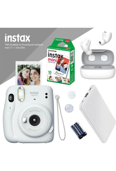Instax Mini 11 Beyaz Fotoğraf Makinesi - 10'lu Film Beyaz Powerbank ve Siyah Tws Bluetooth Kulaklık Instax Mini 11 Beyaz Fotoğraf Makinesi - 10'lu Film Beyaz Powerbank ve Siyah Tws Bluetooth Kulaklık