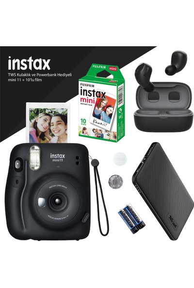 Instax Mini 11 Siyah Fotoğraf Makinesi - 10'lu Film Siyah Powerbank ve Tws Bluetooth Kulaklık Instax Mini 11 Siyah Fotoğraf Makinesi - 10'lu Film Siyah Powerbank ve Tws Bluetooth Kulaklık
