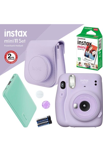 Instax Mini 11 Lila Fotoğraf Makinesi ve Teal Powerbank Set 3