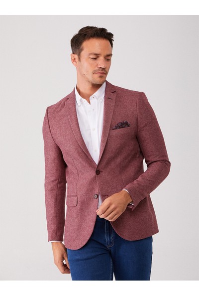 Dufy Bordo Erkek Ceket - Slım Fıt