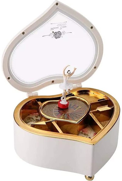 Mobgift Kalp Kurmalı Müzik Kutusu (Beyaz)