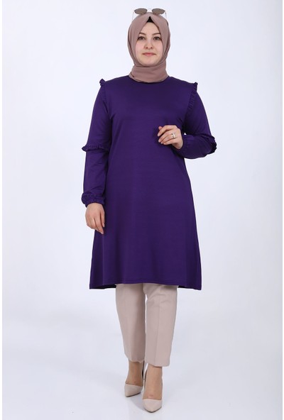 Kombinal Kadın Mor Fırfırlı Tesettür Büyük Beden TUNIK-9999