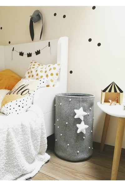 Woll Tasarım Sevimli Beyaz Ponpon ve Yıldız Detaylı Bebek Çocuk Odası Çamaşır Oyuncak Sepeti Seti 40X50CM Woll Tasarım Sevimli Beyaz Ponpon ve Yıldız Detaylı Bebek Çocuk Odası Çamaşır Oyuncak Sepeti Seti 40X50CM