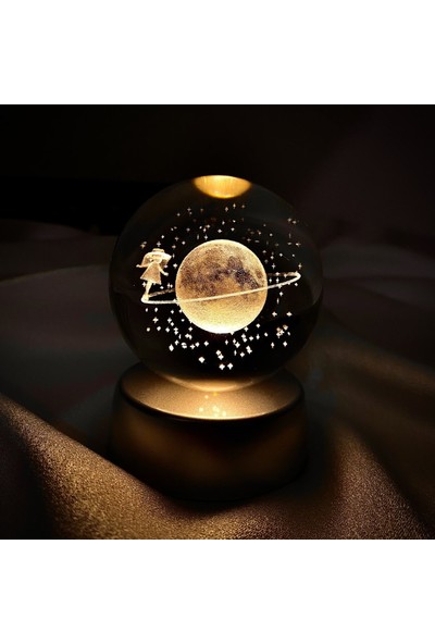 Mobgift Satürn Kızlı Kristal Cam Küre Işıklı