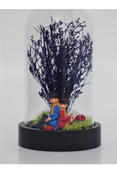 Eba Çiçek Ters Fanus Sırt Sırta Oturan Sevgili Yıldönümü-Doğum Günü Hediyesi