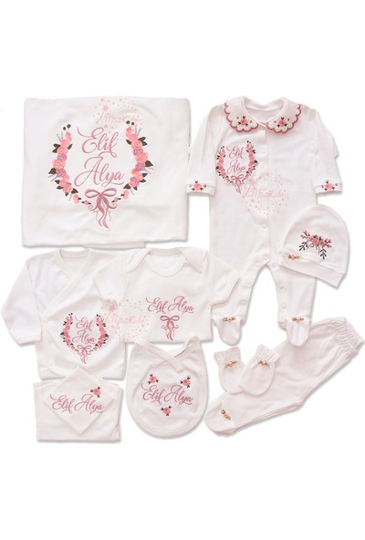 Minilola Somon Pudra Renkli Gül Fiyonk Desenli Nakış Işlemeli Isimli Yakalı 10LU Set Minilola Somon Pudra Renkli Gül Fiyonk Desenli Nakış Işlemeli Isimli Yakalı 10LU Set