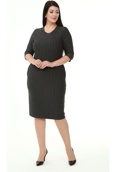 Farbaplus Jakarlı Cepli Kışlık Büyük Beden Elbise 23E-1871