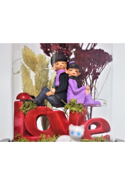 Eba Çiçek Ters Fanus Sırt Sırta Love Sevgili Teraryum Yıldönümü-Doğum Günü Hediyesi