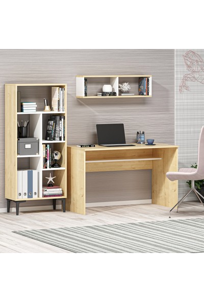 Demonte Dekor College Çalışma Masası-Kitaplık Safir Meşe-Beyaz Demonte Dekor College Çalışma Masası-Kitaplık Safir Meşe-Beyaz
