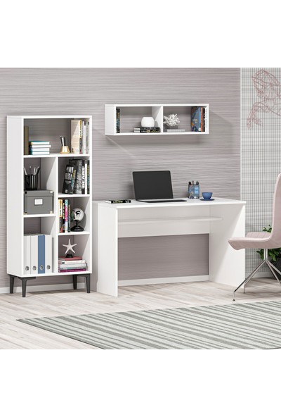 Demonte Dekor College Çalışma Masası-Kitaplık Beyaz-Beyaz Demonte Dekor College Çalışma Masası-Kitaplık Beyaz-Beyaz