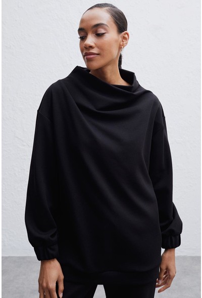 Perspective Guido Rahat Kalıp Yarım Dik Yaka Siyah Sweatshirt
