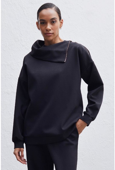 Perspective Kiell Rahat Kalıp Dik Yaka Siyah Sweatshirt