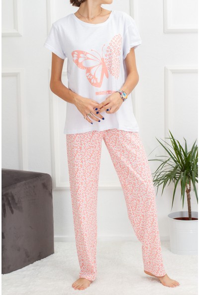 Yabgu Kadın Beyaz Turuncu Desenli Pamuklu Kısa Kollu Pijama Takımı Yabgu Kadın Beyaz Turuncu Desenli Pamuklu Kısa Kollu Pijama Takımı